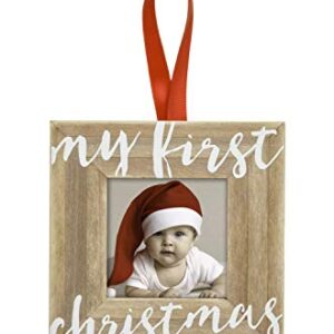 Pearhead Baby’s First Christmas Wooden Picture Frame Ornament, Newborn Milestone Keepsake Photo, Holiday Gift For New and Expecting Parents, Rustic My First Christmas Ornament