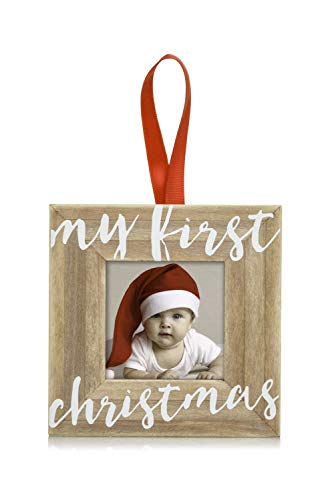 Pearhead Baby’s First Christmas Wooden Picture Frame Ornament, Newborn Milestone Keepsake Photo, Holiday Gift For New and Expecting Parents, Rustic My First Christmas Ornament