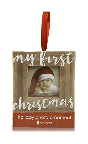 Pearhead Baby’s First Christmas Wooden Picture Frame Ornament, Newborn Milestone Keepsake Photo, Holiday Gift For New and Expecting Parents, Rustic My First Christmas Ornament