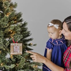 Pearhead Baby’s First Christmas Wooden Picture Frame Ornament, Newborn Milestone Keepsake Photo, Holiday Gift For New and Expecting Parents, Rustic My First Christmas Ornament