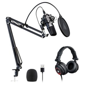 maono microphone with studio headphone set 192khz/24bit vocal condenser cardioid podcast mic compatible with mac and windows, youtube, gaming, live streaming, voice-over (au-a04h)