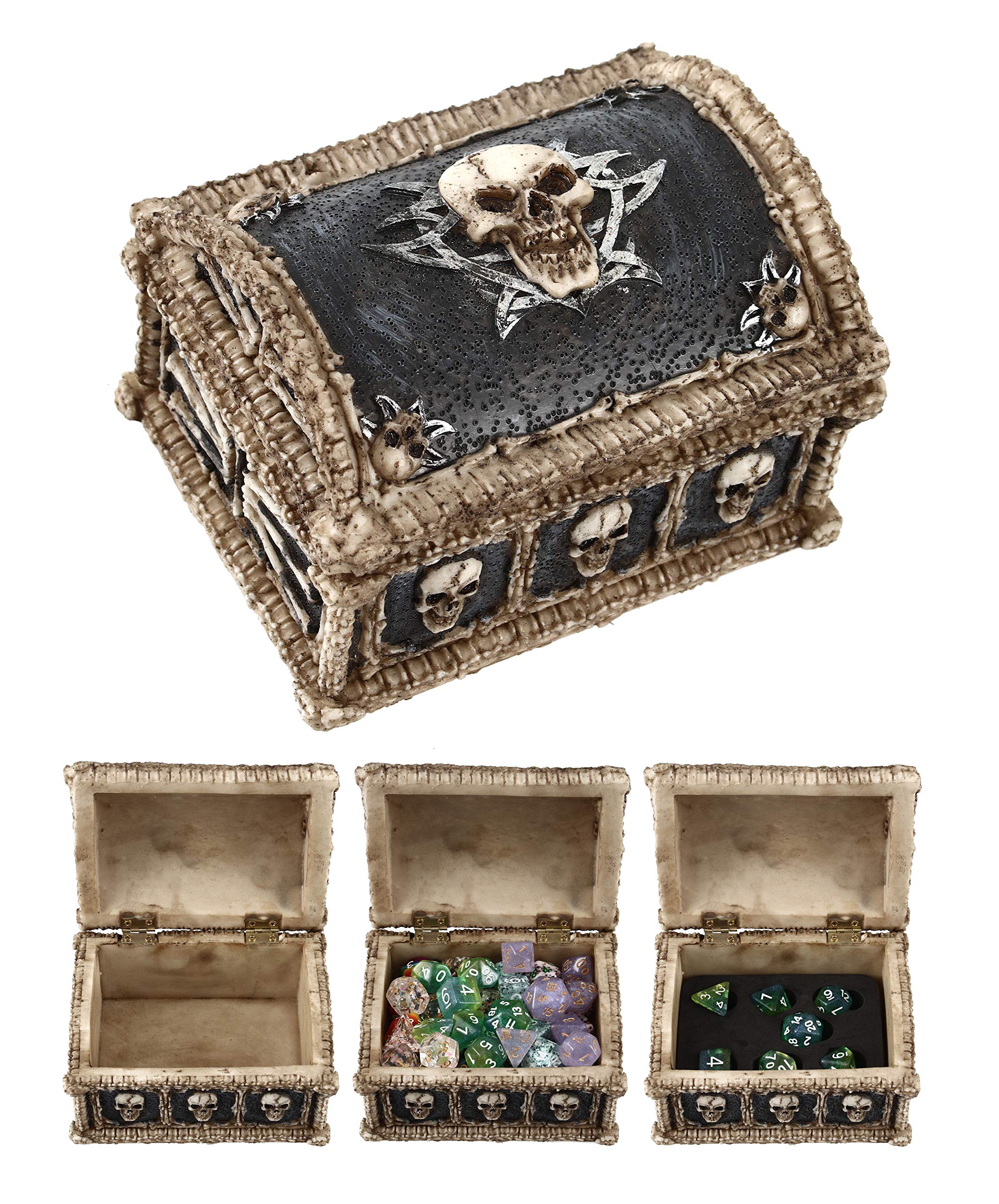 Forged Dice Co. Deluxe Skull and Bones Dice Storage Chest Box - Container Holds up to 10 Sets of Polyhedral Dice or 70 Individual Dice with Foam Insert for Polyhedral 7 Dice Set