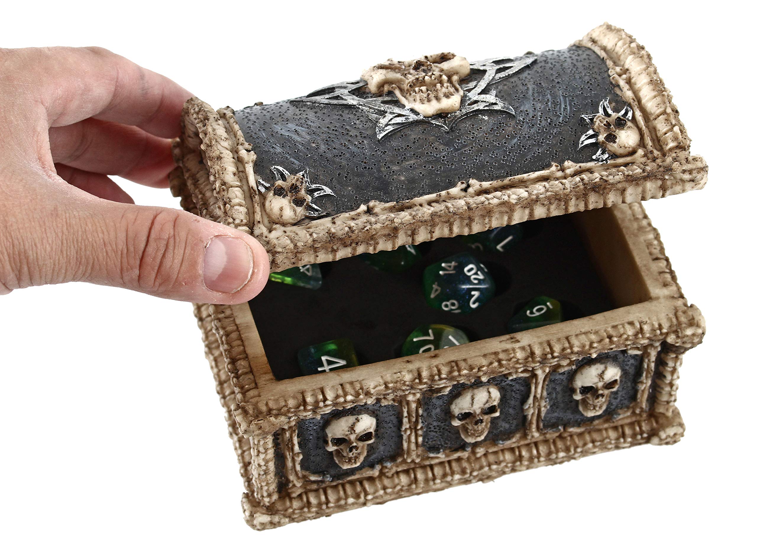 Forged Dice Co. Deluxe Skull and Bones Dice Storage Chest Box - Container Holds up to 10 Sets of Polyhedral Dice or 70 Individual Dice with Foam Insert for Polyhedral 7 Dice Set