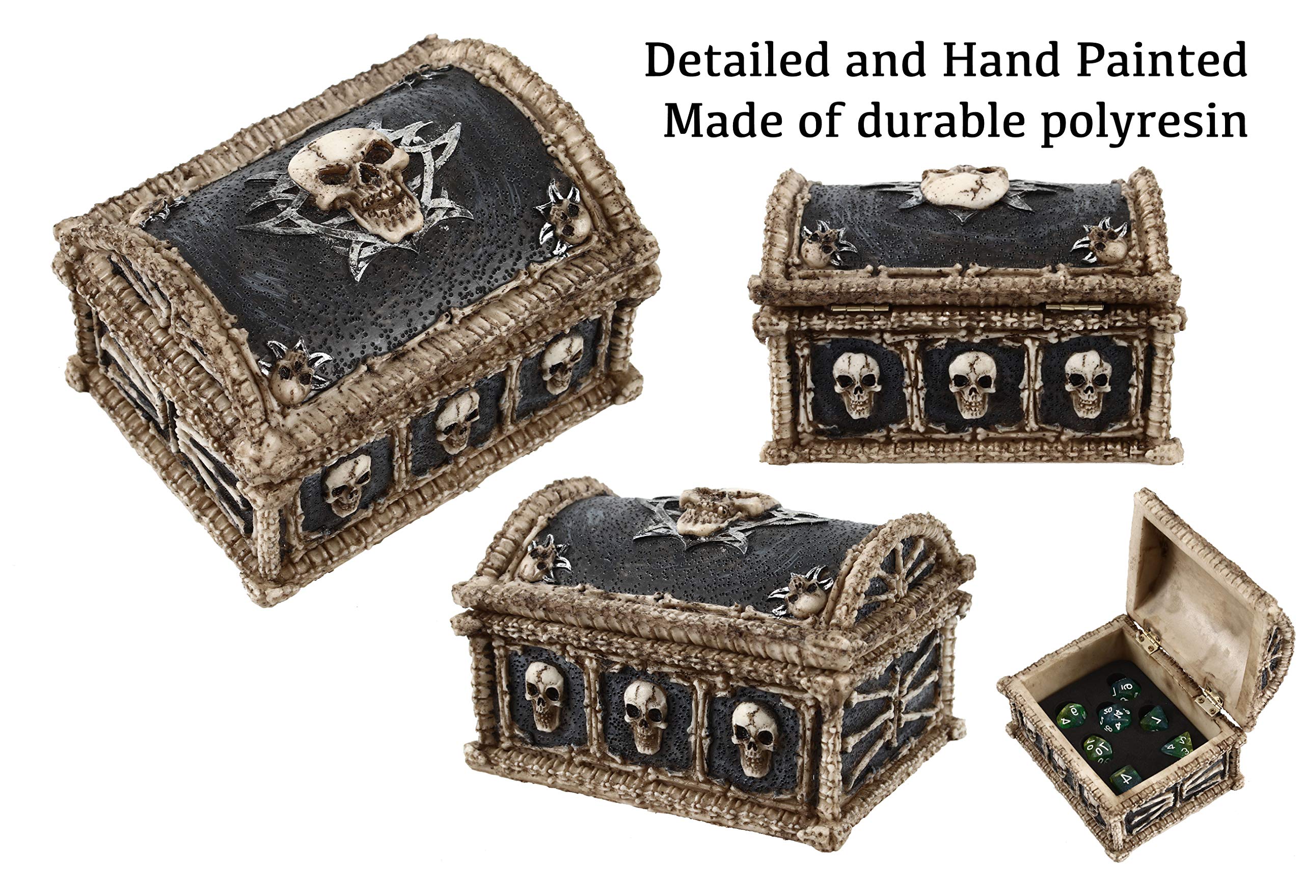 Forged Dice Co. Deluxe Skull and Bones Dice Storage Chest Box - Container Holds up to 10 Sets of Polyhedral Dice or 70 Individual Dice with Foam Insert for Polyhedral 7 Dice Set