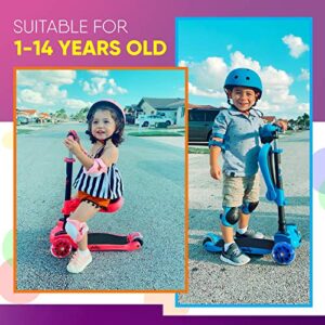 Hurtle 3-Wheeled Scooter for Kids - Wheel LED Lights, Adjustable Lean-to-Steer Handlebar, and Foldable Seat - Sit or Stand Ride with Brake for Boys and Girls Ages 1-14 Years Old - Pink