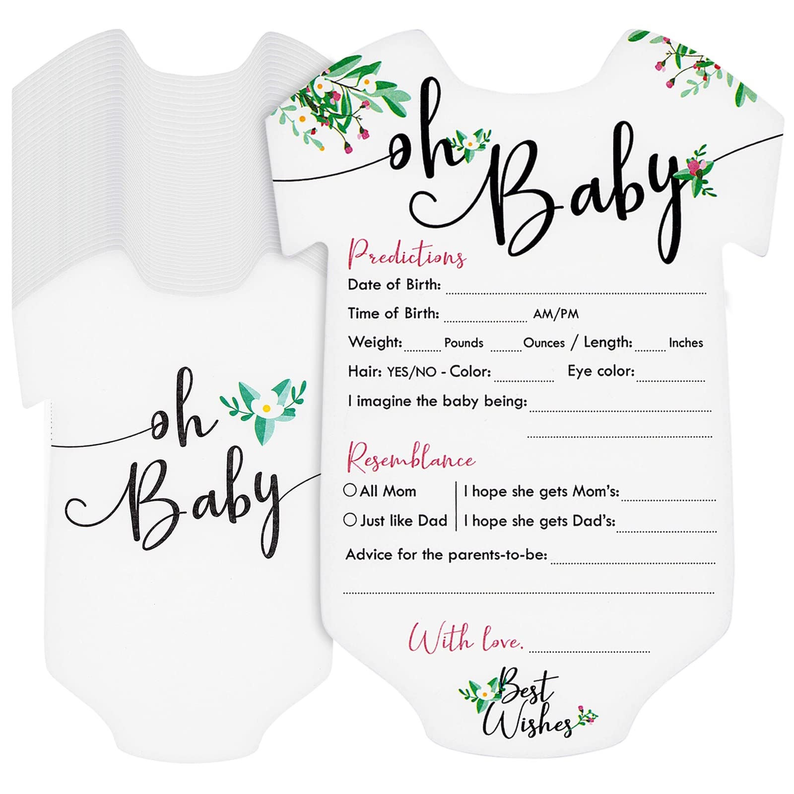 Sparkle and Bash 50 Pack Girl Baby Shower Prediction and Advice Cards for Parents to Be, Floral Themed Party Games (5 x 7 In)