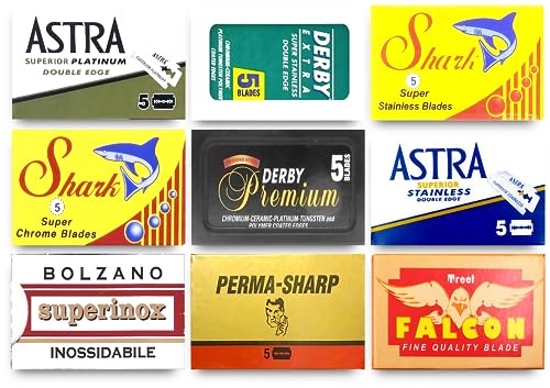 Razor Blades Club Astra-Derby-Shark-Permasharp-Bolzano-Treet 50 Quality Double Edge Razor Blades Sampler (9 different brands)