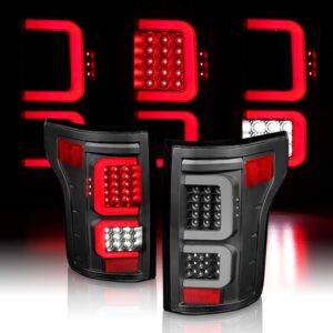 amerilite [full led c-type light bar black taillights assembly pair for 2015-2017 ford f150 - passenger and driver side