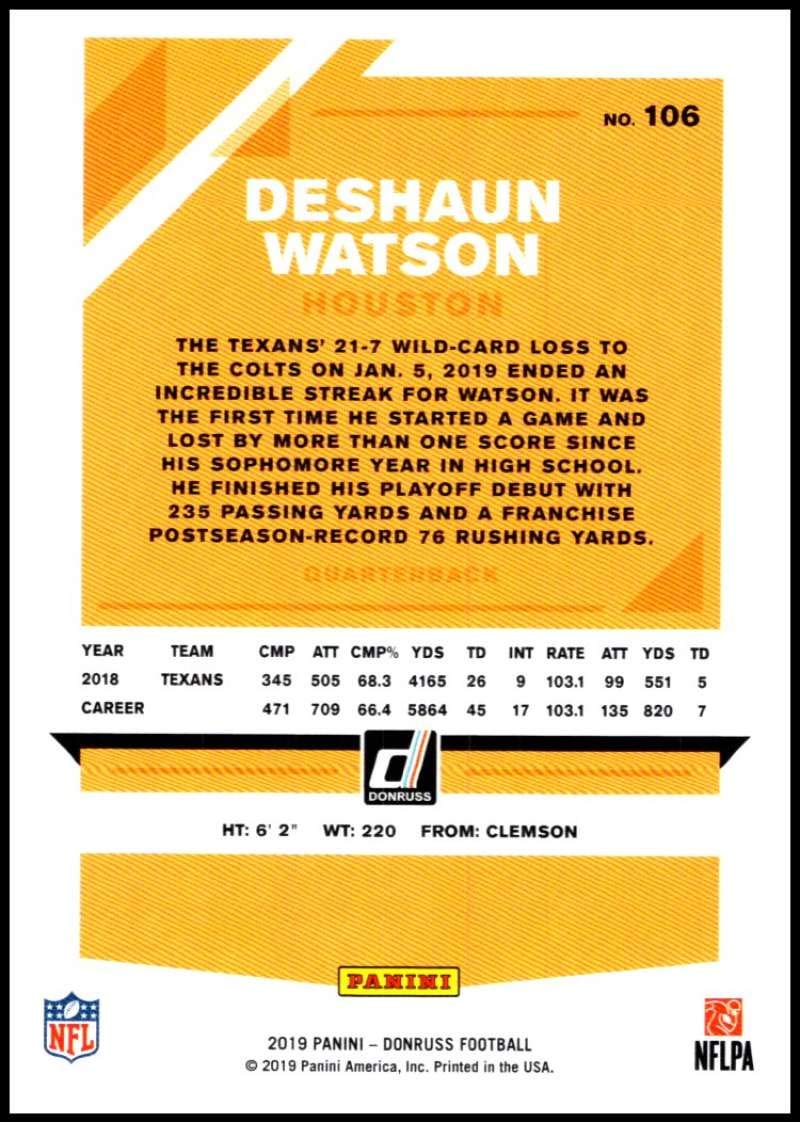 2019 Donruss #106 Deshaun Watson NM-MT Houston Texans Officially Licensed NFL Trading Card