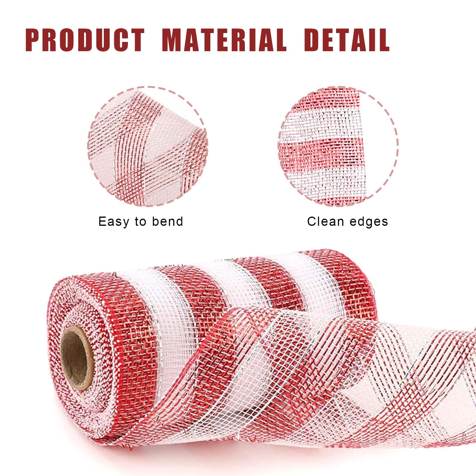 LaRibbons Deco Mesh Ribbon，10 inch x 30 feet Each Roll，Metallic Foil Red and White Rolls for Wreaths, Swags and Christmas Tree Decoration，4 Roll