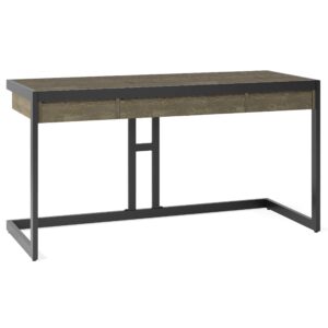 simplihome erina solid wood and metal modern industrial 60 inch wide home office desk, writing table, workstation, study table furniture in distressed grey with 2 drawers