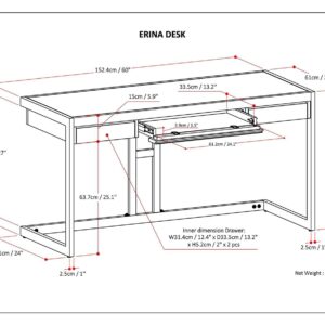 SIMPLIHOME Erina SOLID WOOD and Metal Modern Industrial 60 inch Wide Home Office Desk, Writing Table, Workstation, Study Table Furniture in Distressed Grey with 2 Drawers