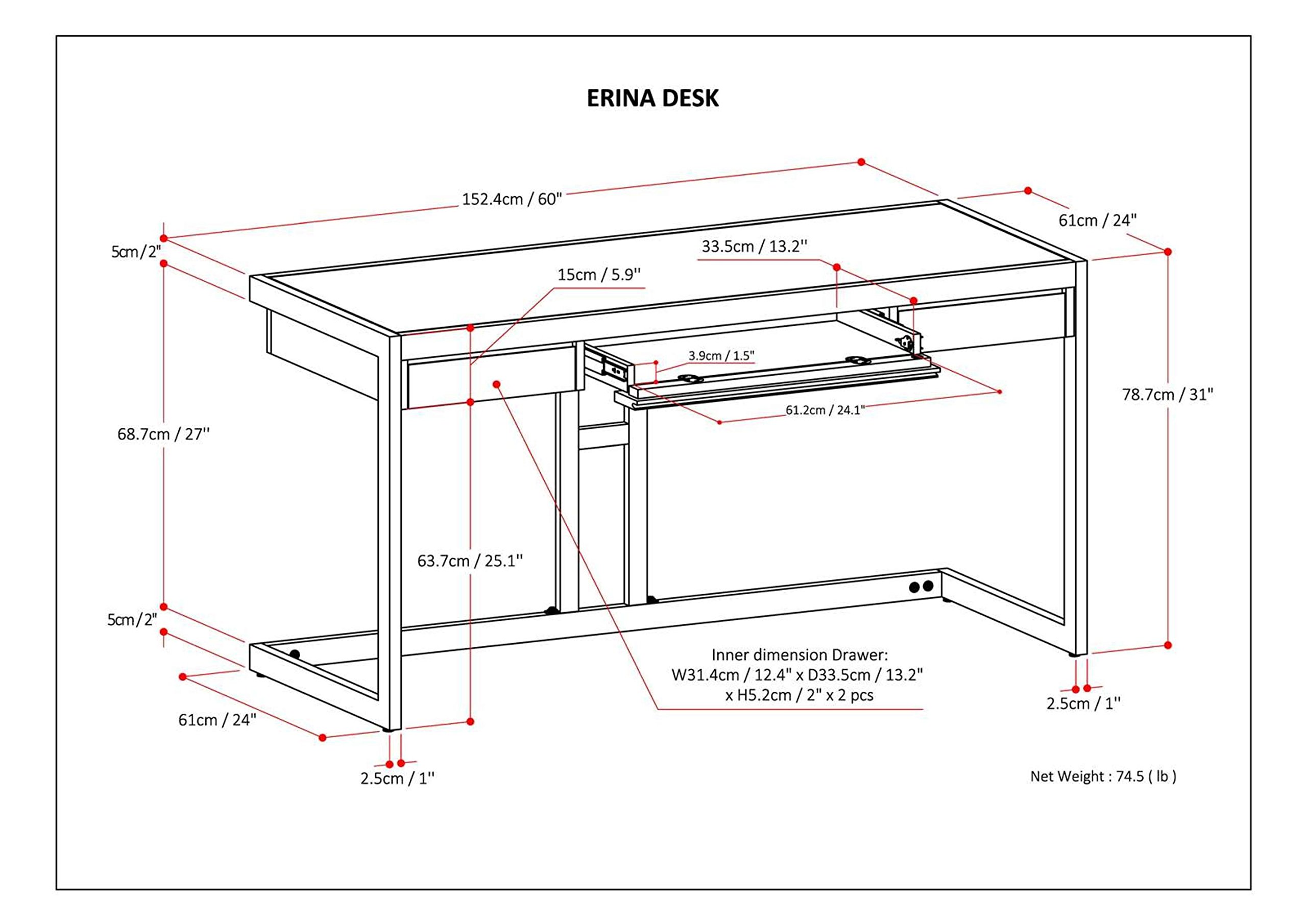 SIMPLIHOME Erina SOLID WOOD and Metal Modern Industrial 60 inch Wide Home Office Desk, Writing Table, Workstation, Study Table Furniture in Distressed Grey with 2 Drawers