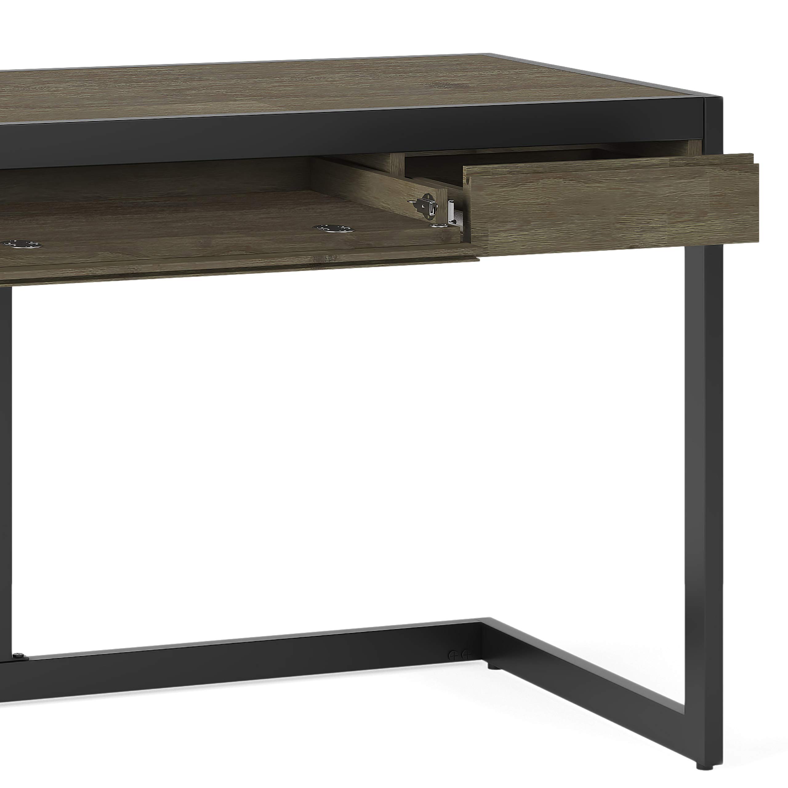 SIMPLIHOME Erina SOLID WOOD and Metal Modern Industrial 60 inch Wide Home Office Desk, Writing Table, Workstation, Study Table Furniture in Distressed Grey with 2 Drawers