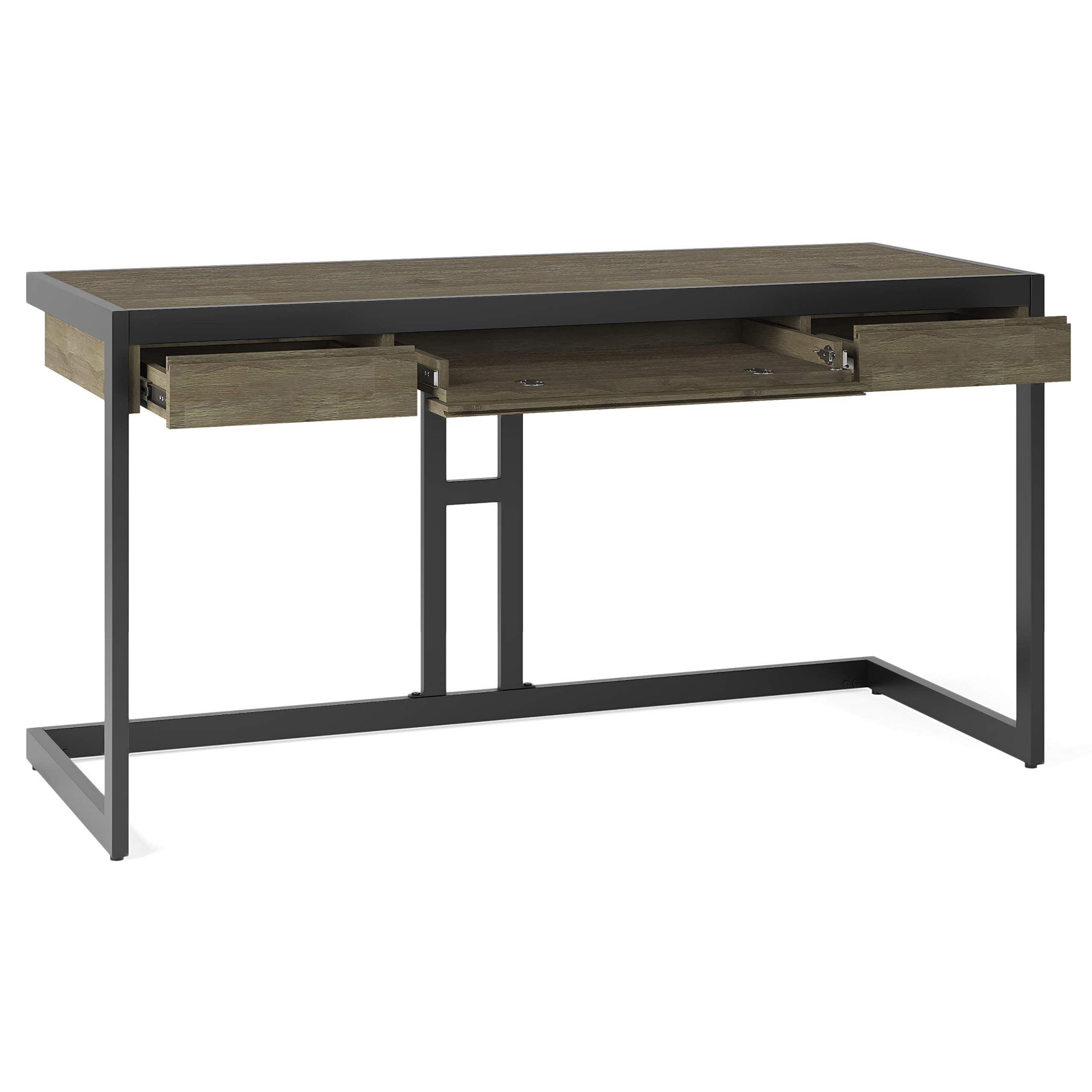 SIMPLIHOME Erina SOLID WOOD and Metal Modern Industrial 60 inch Wide Home Office Desk, Writing Table, Workstation, Study Table Furniture in Distressed Grey with 2 Drawers