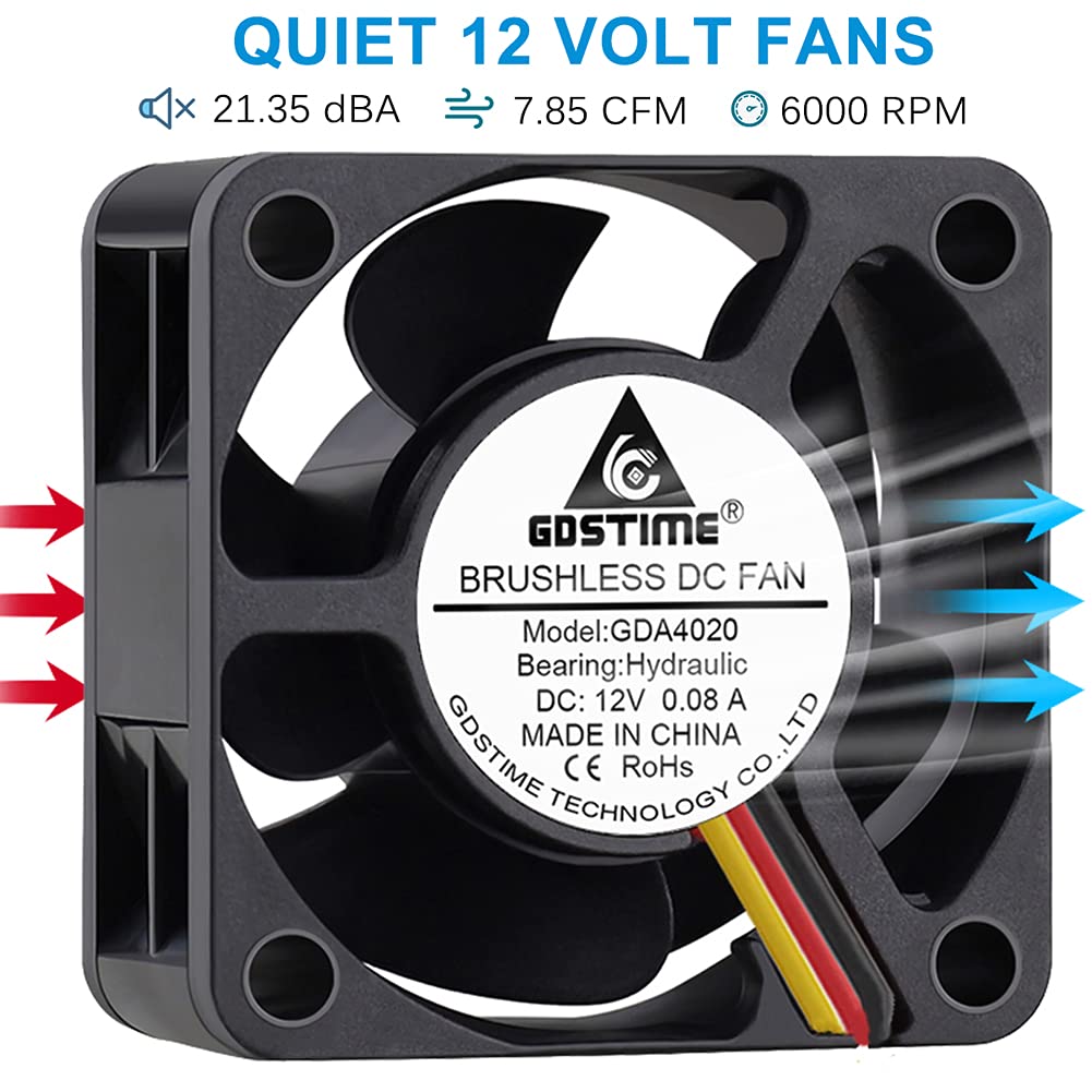 GDSTIME 40mm Fan, 12V 3Pin Fan, 40mm x 40mm x 20mm 4020 Brushless CPU Cooler (2-Pack)