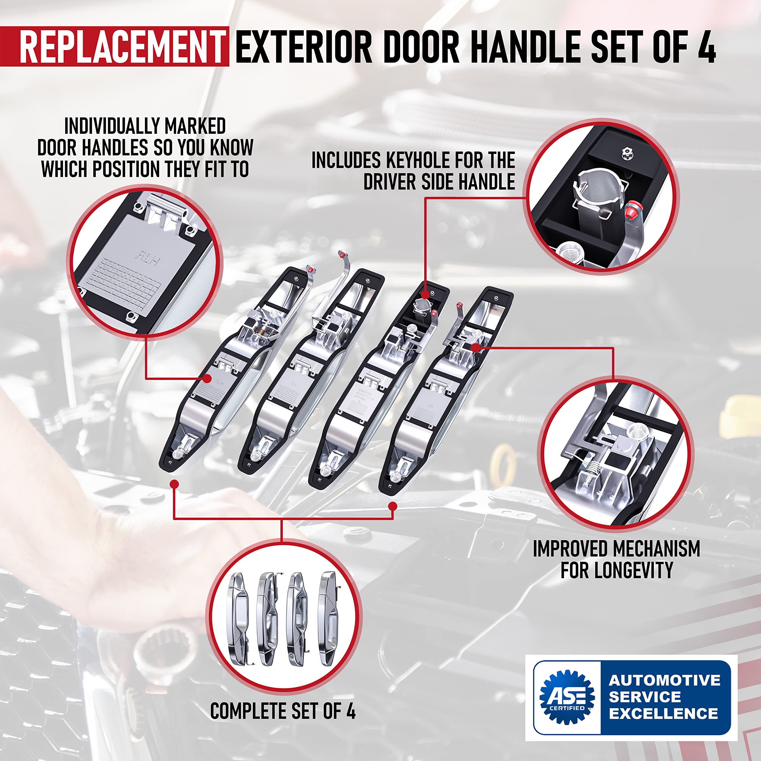 Exterior Chrome Door Handle Set of 4 - Compatible with Chevy, Cadillac & GMC Vehicles - 2007-2014 Silverado, Tahoe, Escalade, Sierra, Yukon, Avalanche - Replaces 15915659, 22738721, 22738722