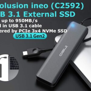 Avolusion ineo (C2592-960G+64G) Super Slim Portable 960GB (1TB) USB 3.1 External SSD + Free 64GB USB Flash Drive [Ultra Speed R/W up to 950MB/s] - 6 Year Warranty