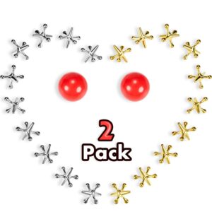 2 sets metal jacks game with ball 2 pieces red rubber balls and 20 pieces classic metal jacks retro vintage jacks game toy for kids and adults for christmas birthday party game