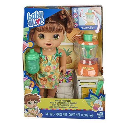 Baby Alive Magical Mixer Baby Doll Tropical Treat with Blender Accessories, Drinks, Wets, Eats, Brown Hair Toy for Kids Ages 3 and Up