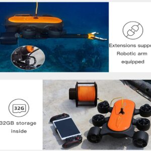 Geneinno T1 Underwater Drone Camera 4K UHD ROV, for Real-Time Viewing, Streaming & Recording, Underwater Inspection and Exploration, Yachting, Education (492FT Tether) (150m)