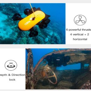 Geneinno T1 Underwater Drone Camera 4K UHD ROV, for Real-Time Viewing, Streaming & Recording, Underwater Inspection and Exploration, Yachting, Education (492FT Tether) (150m)