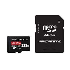 arcanite 128gb microsdxc memory card with adapter - a2, uhs-i u3, v30, 4k, c10, micro sd, optimal read speeds up to 95 mb/s