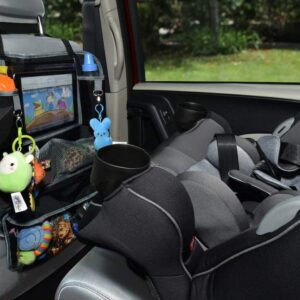 Jeep J is Deluxe Backseat Car Organizer, Kickmat Seat Protector, Universal Design with Pockets, Bottle Holder, Touch Screen Enabled Tablet Holder and Removable Travel Pouch, Snack, Toys, Gadget