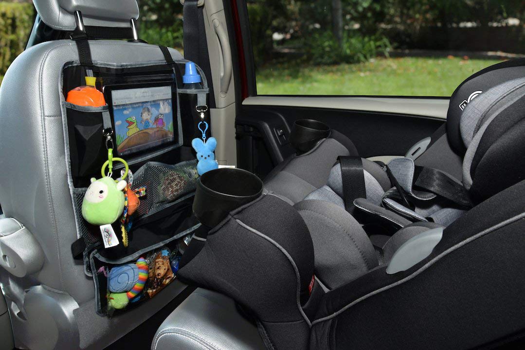 Jeep J is Deluxe Backseat Car Organizer, Kickmat Seat Protector, Universal Design with Pockets, Bottle Holder, Touch Screen Enabled Tablet Holder and Removable Travel Pouch, Snack, Toys, Gadget