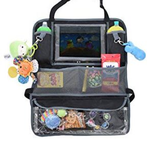 Jeep J is Deluxe Backseat Car Organizer, Kickmat Seat Protector, Universal Design with Pockets, Bottle Holder, Touch Screen Enabled Tablet Holder and Removable Travel Pouch, Snack, Toys, Gadget