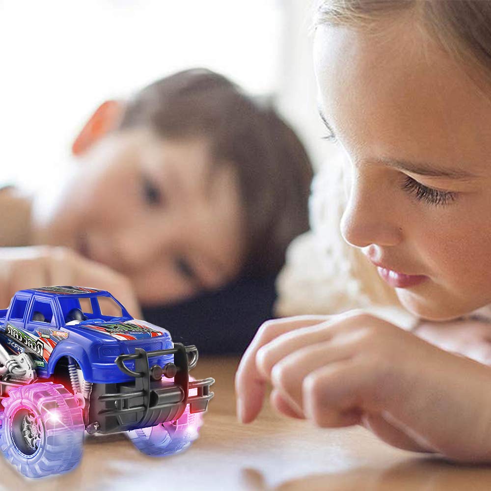 2 Pack Light Up Monster Truck Car Toy with Beautiful Flashing LED Tires, Best Birthday Gift for Boy Girl Ages 3+, Push n Go Cars, Friction Toy, Race Truck Car for Kid Party Favors and Daily Play