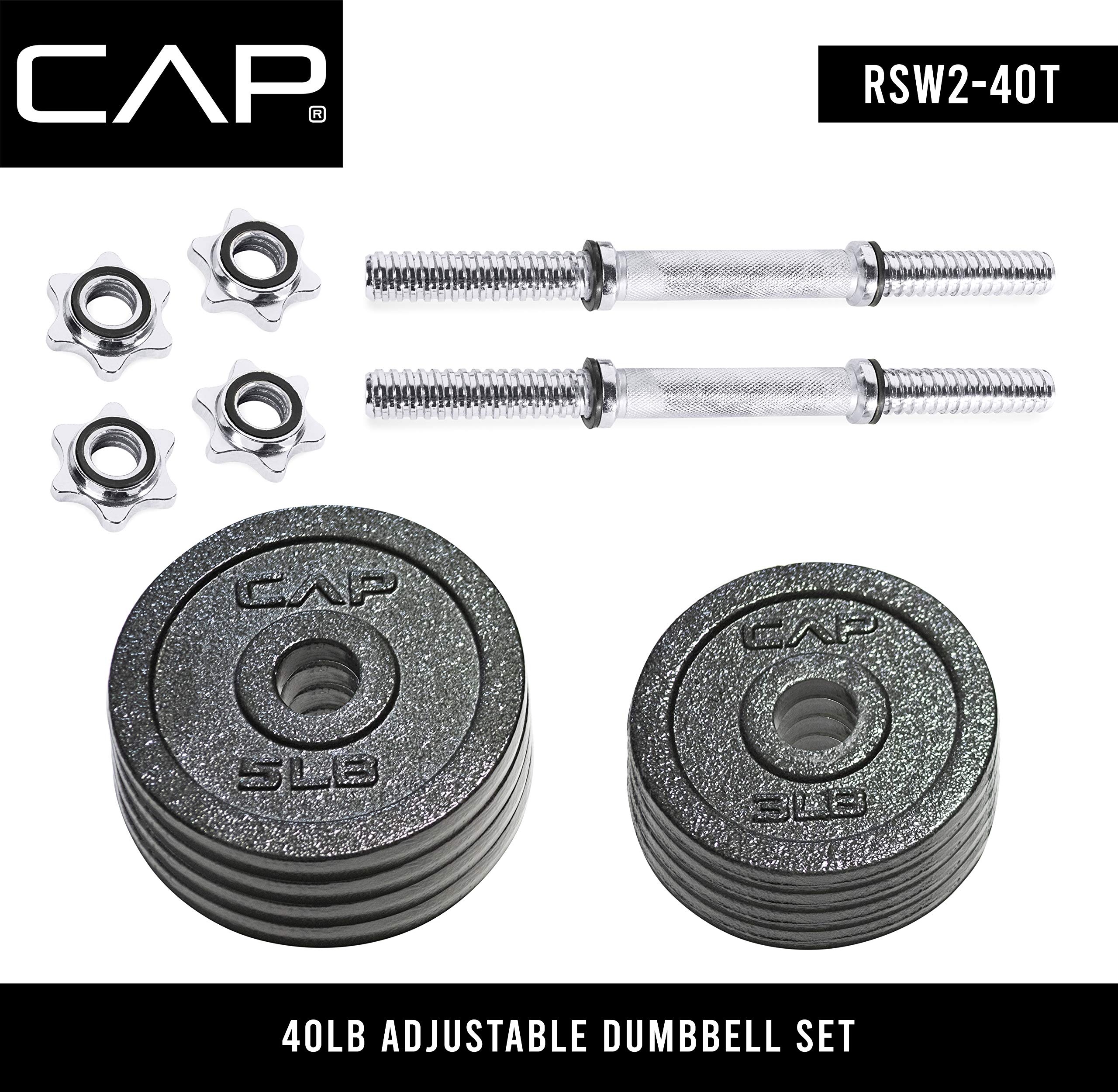 CAP Barbell RSW2-40T 40-Pound Adjustable Dumbbell Weight Set, a. Black, 40 LB, Pair