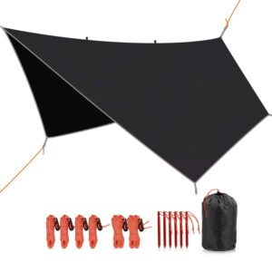 redcamp hammock rain fly camping tarp waterproof, lightweight backpacking rain tarp shelter for hiking outdoor hexagon black 10x12ft