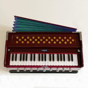 harmonium musical instrument, maharaja musicals, 9 stops, 3 1/2 octave, double reed, coupler, dark mahogany, standard, padded bag, a440 tuned, indian sangeeta harmonium (pdi-43)