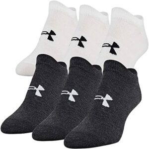 under armour women's essential 2.0 lightweight no show socks, 6-pairs, black/white assorted, medium