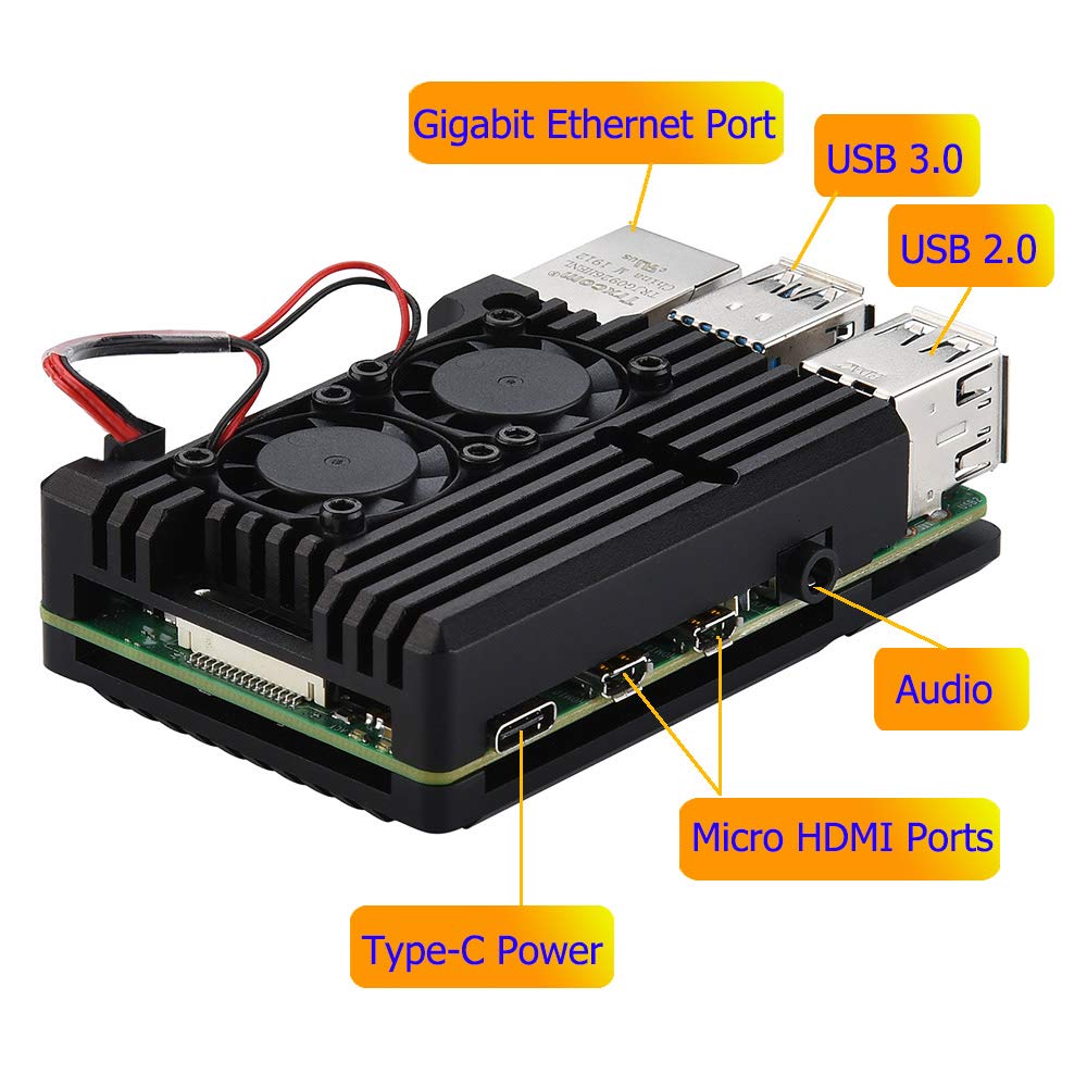 Raspberry Pi 4 Case, Pi 4 Armor Case Metal Case with Dual Fan Aluminium Alloy, Raspberry Pi 4 Fan, Pi 4 Heatsink for Raspberry Pi 4 Model/Pi 4B