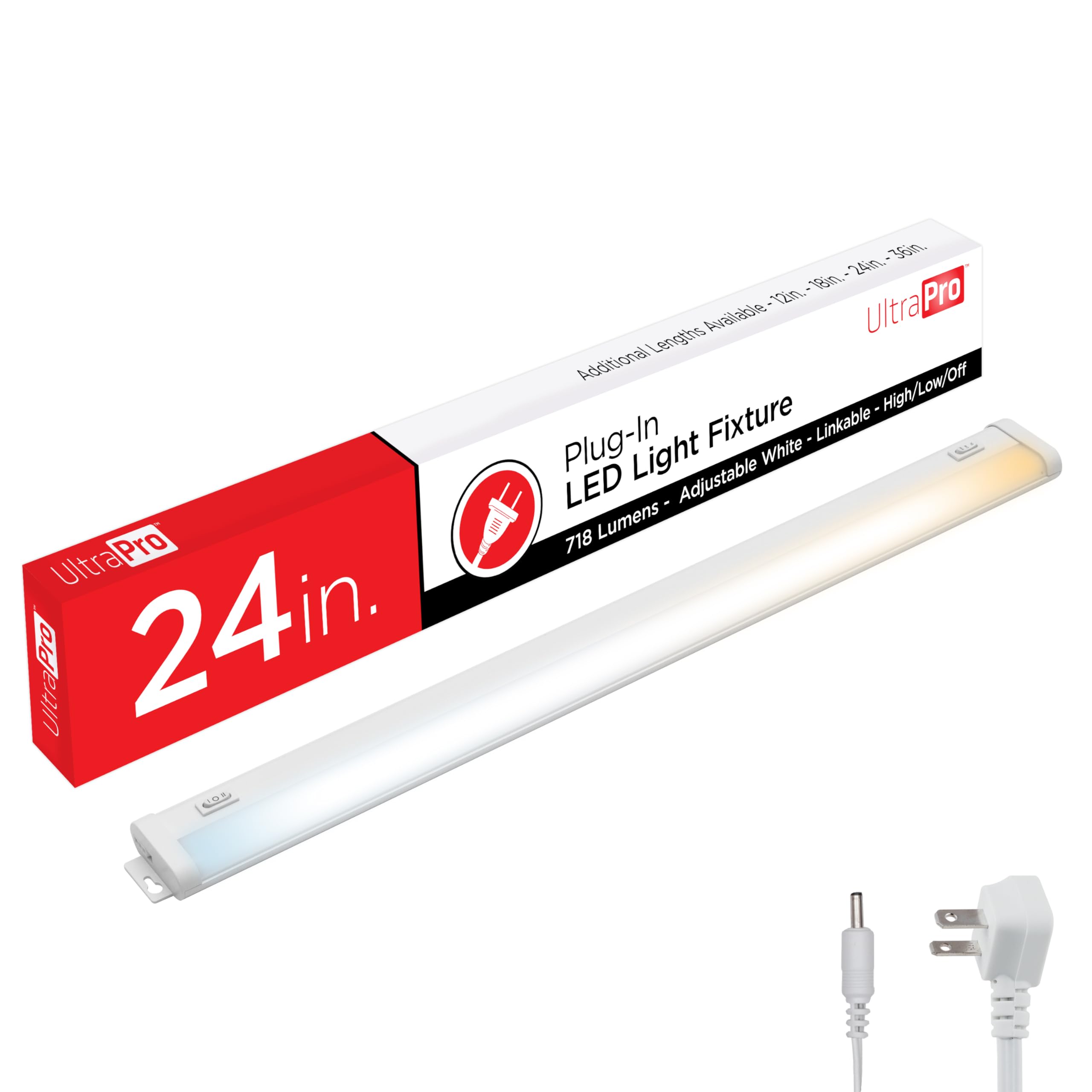 UltraPro 24 inch Plug-in Linkable Under Cabinet Lights, High/Low/Off, Warm White (2700K), Cool White (4000K), Bright White (5000K), LED Under Cabinet Lighting, Under Counter Lights for Kitchen, 44125