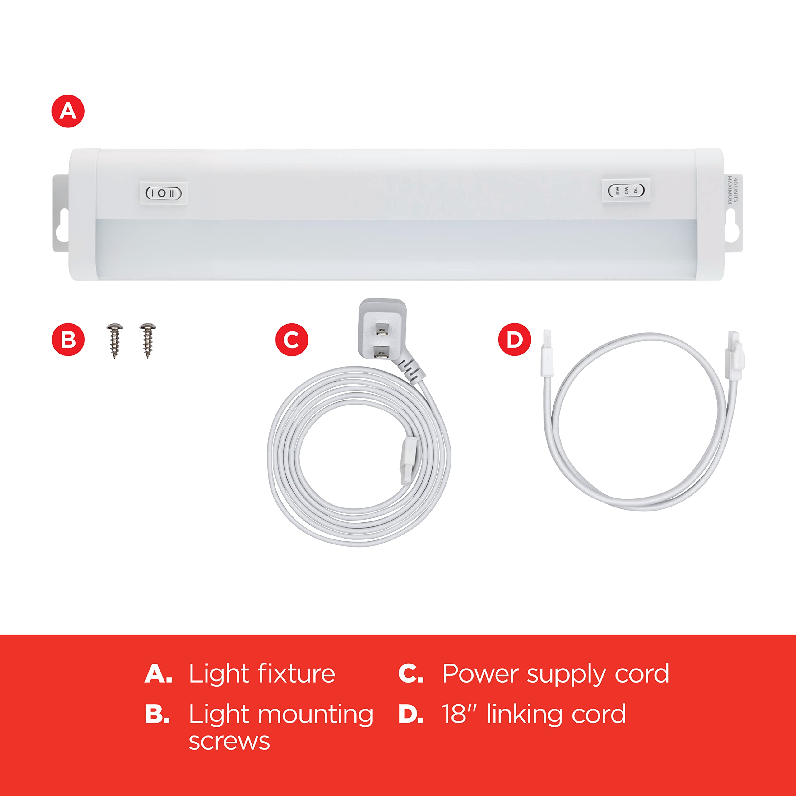 UltraPro 24 inch Plug-in Linkable Under Cabinet Lights, High/Low/Off, Warm White (2700K), Cool White (4000K), Bright White (5000K), LED Under Cabinet Lighting, Under Counter Lights for Kitchen, 44125