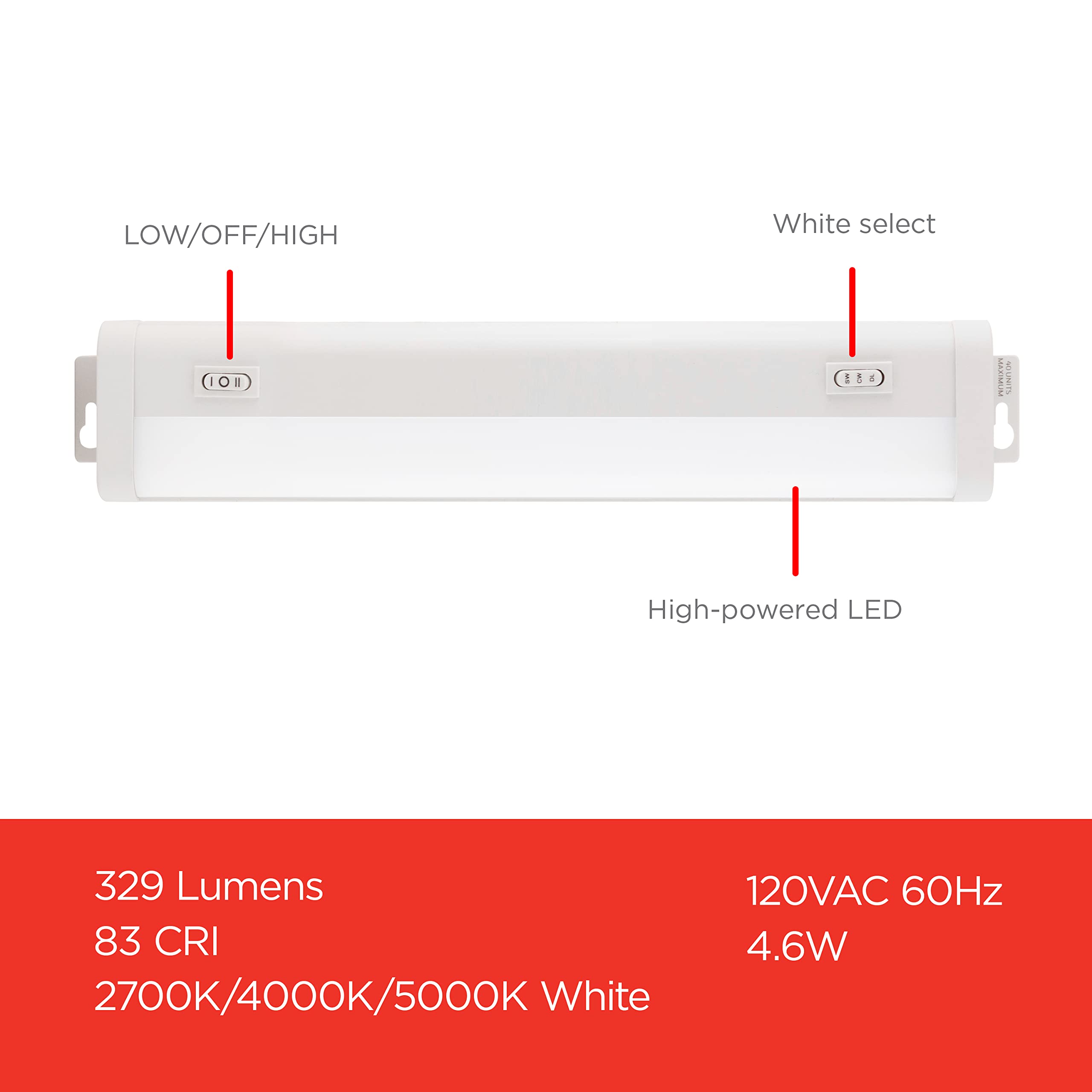 UltraPro 24 inch Plug-in Linkable Under Cabinet Lights, High/Low/Off, Warm White (2700K), Cool White (4000K), Bright White (5000K), LED Under Cabinet Lighting, Under Counter Lights for Kitchen, 44125