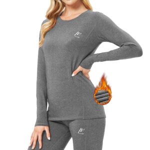 meethoo womens women,winter fleece lined long johns thermal underwear for women winter warm base layer compression set, gray, medium us