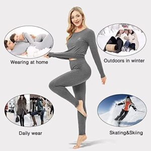 MeetHoo womens Women,winter Fleece Lined Long Johns Thermal Underwear for Women Winter Warm Base Layer Compression Set, Gray, Medium US