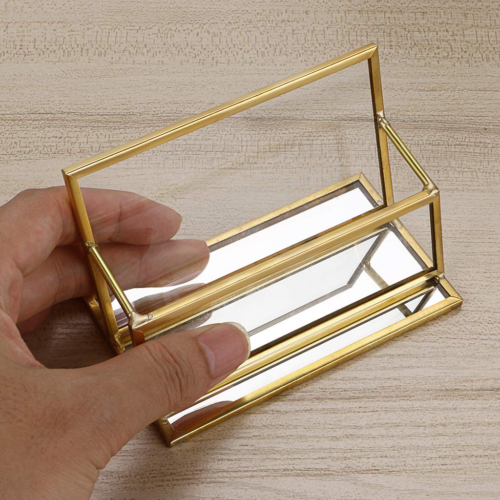 Hipiwe Glass Business Card Holder Stand - Vintage Gold Metal Name Card Display Stand Office Desktop Countertop Business Card Organizer