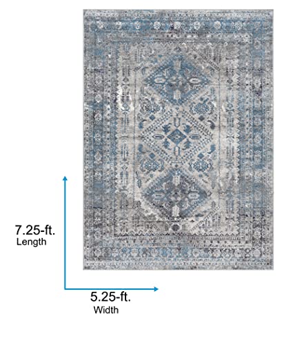 Livabliss Desta Vintage Oriental Area Rug,5'3" x 7'3",Blue/Grey