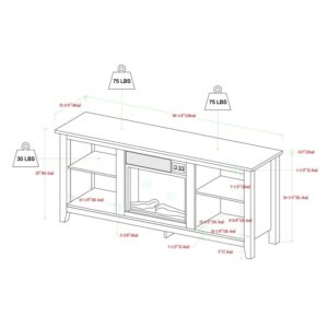 BOWERY HILL 58" Minimal Farmhouse Electric Fireplace TV Stand Console Rustic Wood Entertainment Center with Storage, for TV's up to 64", in Brown