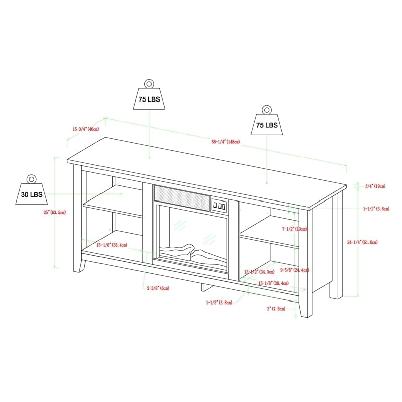 BOWERY HILL 58" Minimal Farmhouse Electric Fireplace TV Stand Console Rustic Wood Entertainment Center with Storage, for TV's up to 64", in Brown