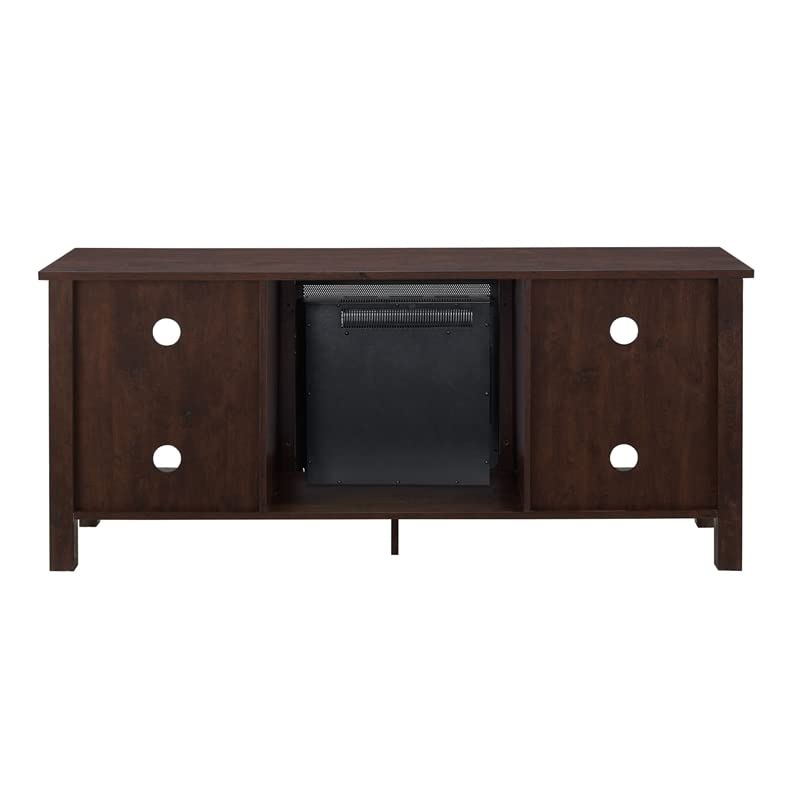 BOWERY HILL 58" Minimal Farmhouse Electric Fireplace TV Stand Console Rustic Wood Entertainment Center with Storage, for TV's up to 64", in Brown