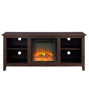 BOWERY HILL 58" Minimal Farmhouse Electric Fireplace TV Stand Console Rustic Wood Entertainment Center with Storage, for TV's up to 64", in Brown