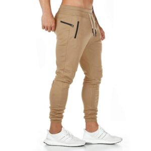 aotorr men's slim fit joggers casual slim sweatpants workout running track pants with zipper pockets khaki l