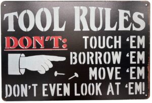 tin sign | metal wall decor | tool rules don'ts 8 x 12 in | fun decorative poster plaque for home garage man cave room bars | vintage retro style