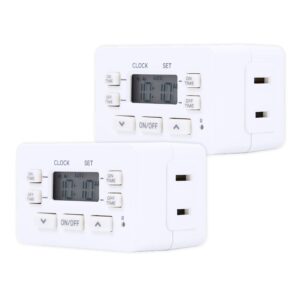 ultrapro indoor digital timer, 24 hour cycle, 1 polarized outlet timer, 2 personal on/off settings, override switch, ideal for lamps, seasonal lights, small appliances, aquarium, led, 2 pack, 45959